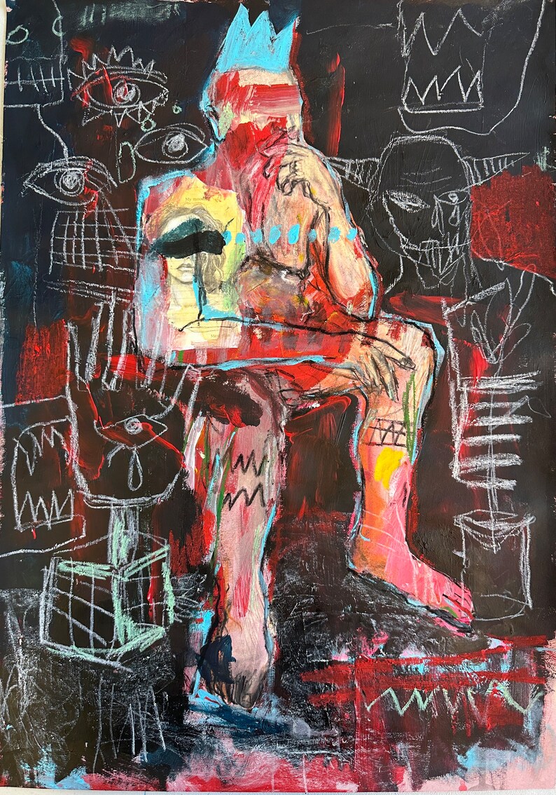 The Sad King Original Abstract Painting on Paper - Etsy