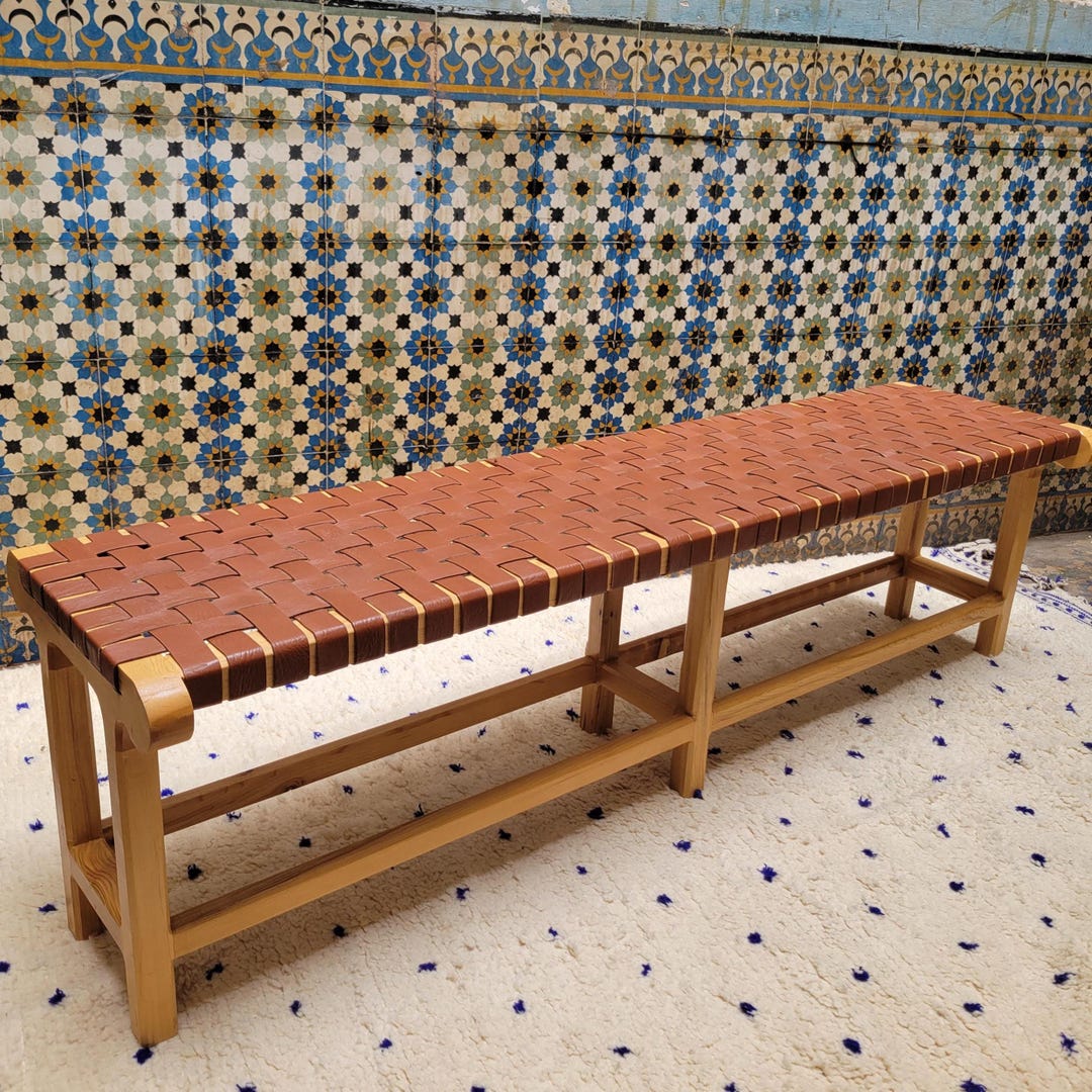 Handmade Moroccan Leather Bench, Boho Entryway Furniture, Hallway ...