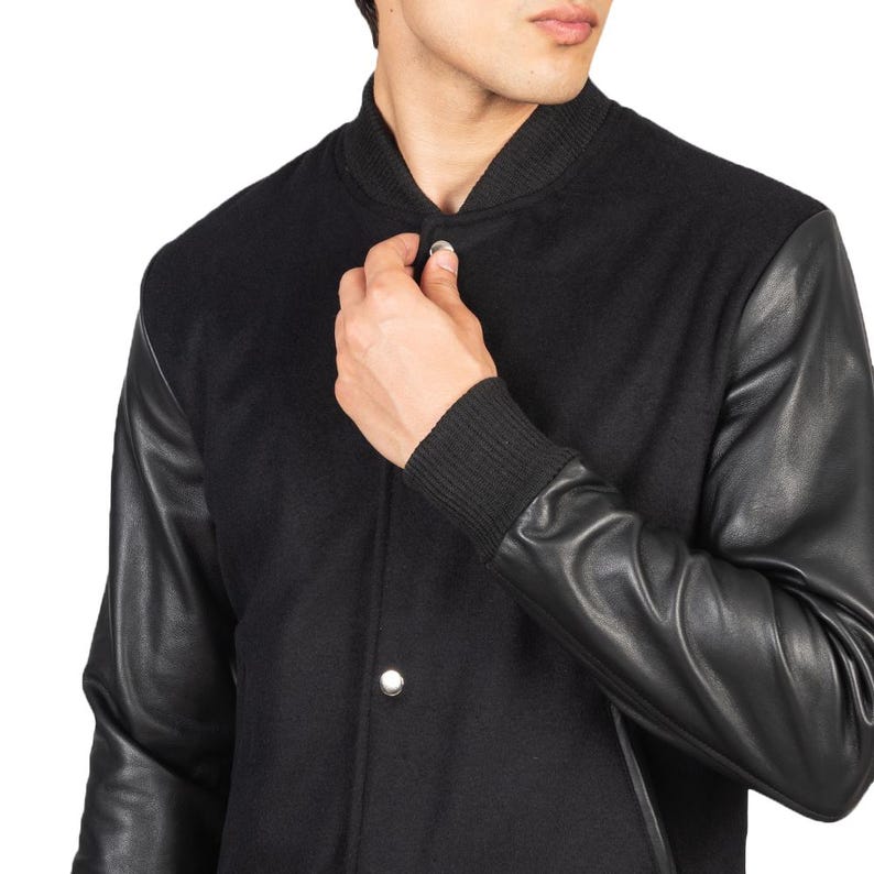 Black Varsity Bomber Letterman Jacket Men, Vintage Style Lettermen ...