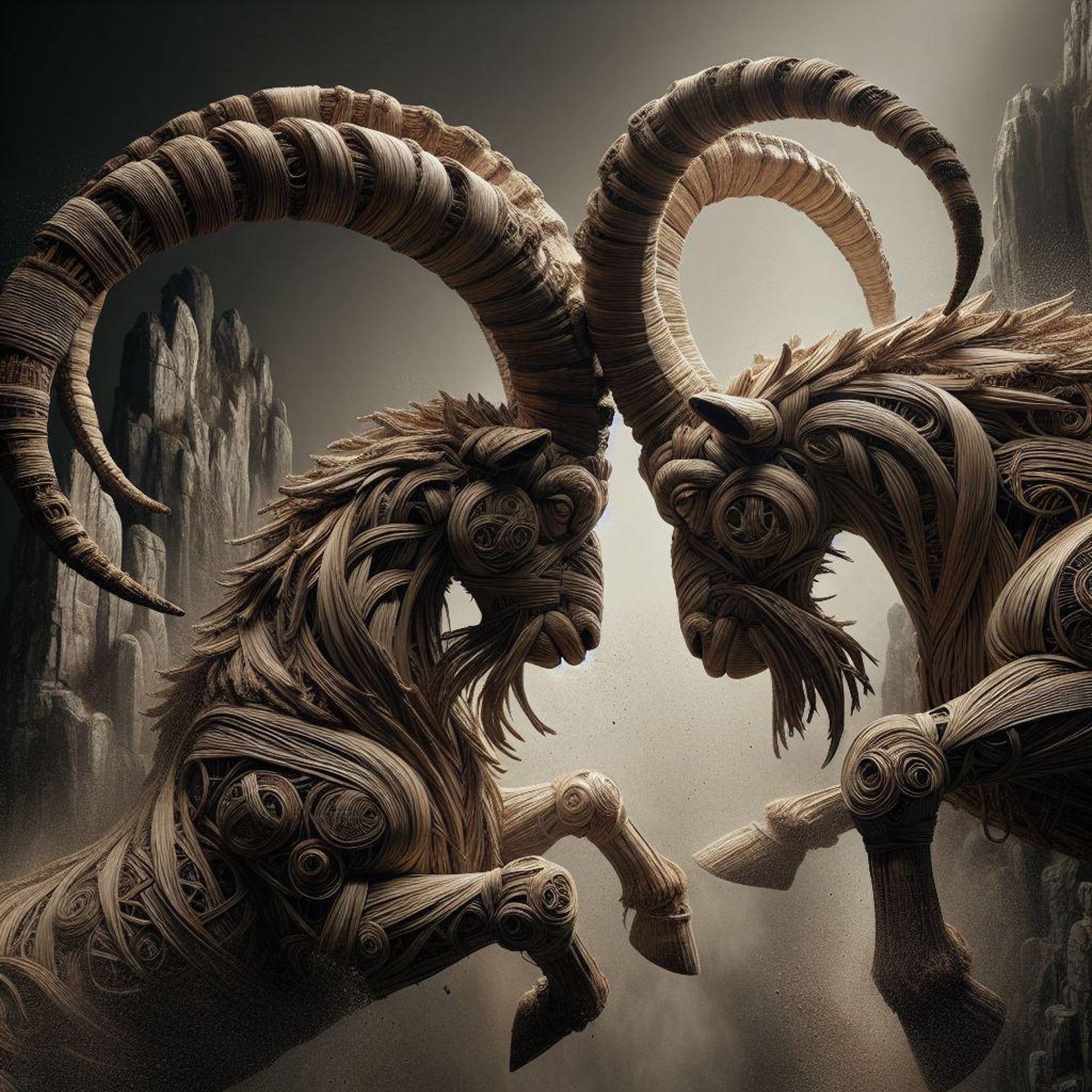 Battle Goat Wall Art – High-detail Ram Fight – Bamboo Fiber ...