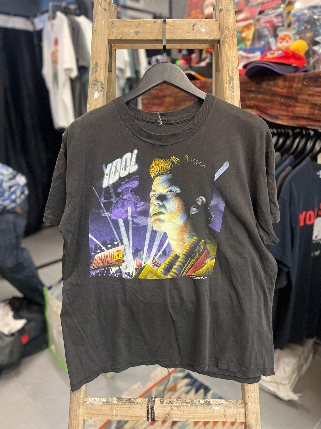 90s Vintage Billy Idol 1990 Charmed Life Tour Faded T-shirt - Etsy
