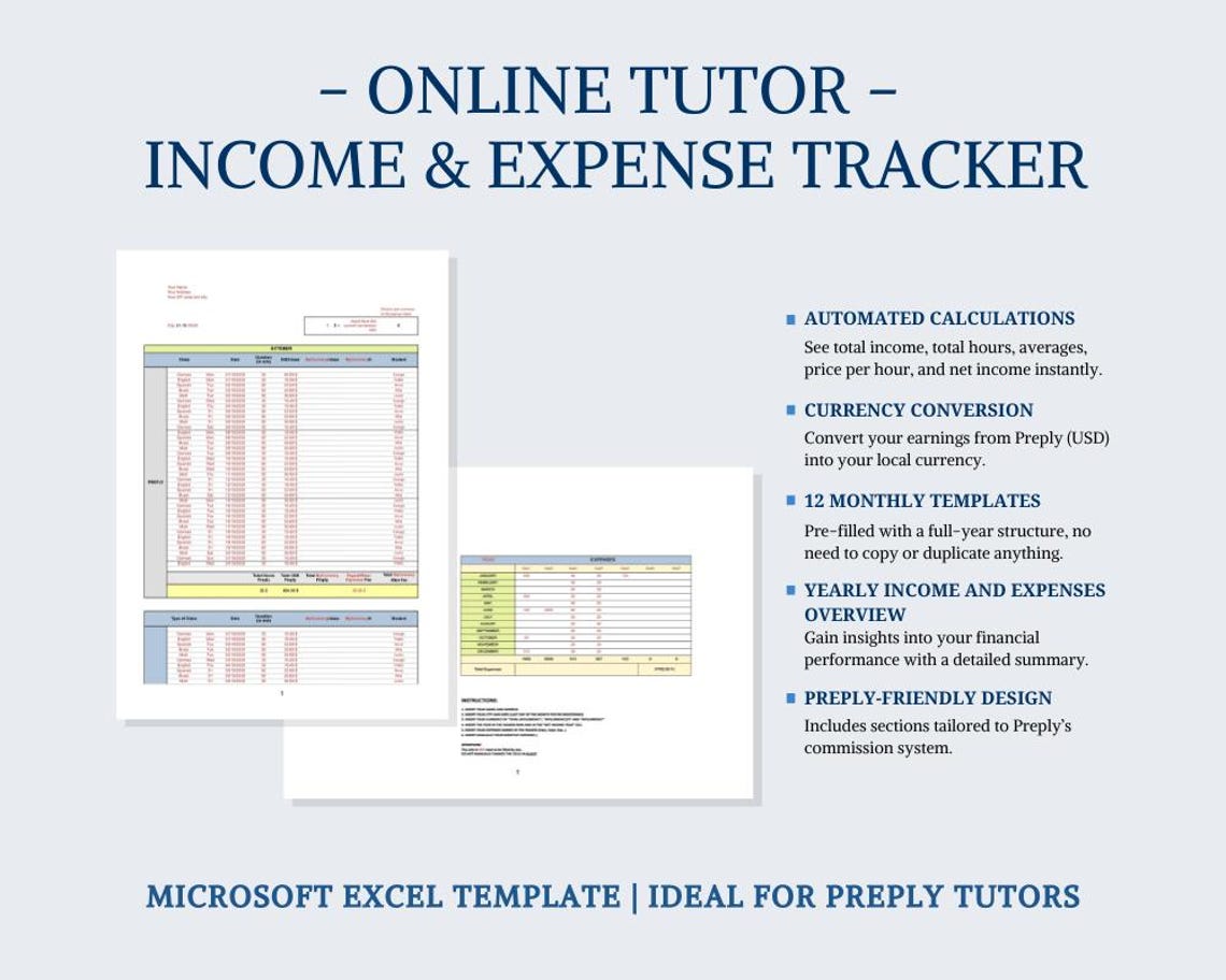 Online Tutor Income & Expense | Tracker Excel Template | Ideal for ...