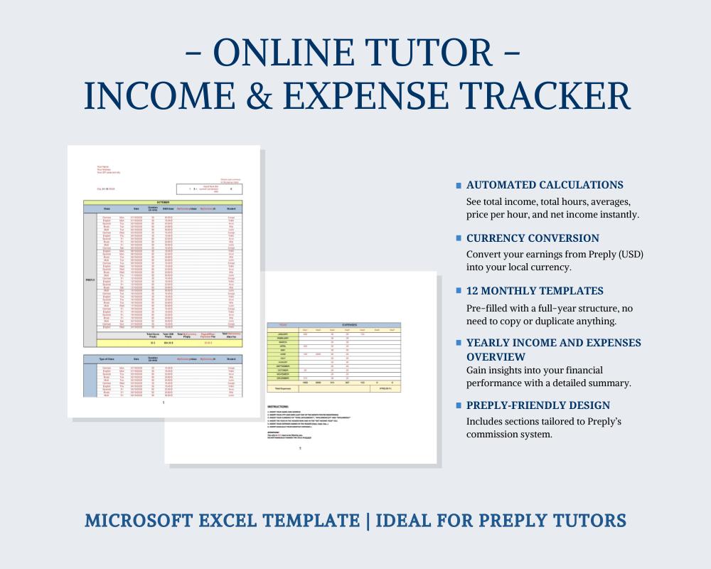 Online Tutor Income & Expense | Tracker Excel Template | Ideal for ...