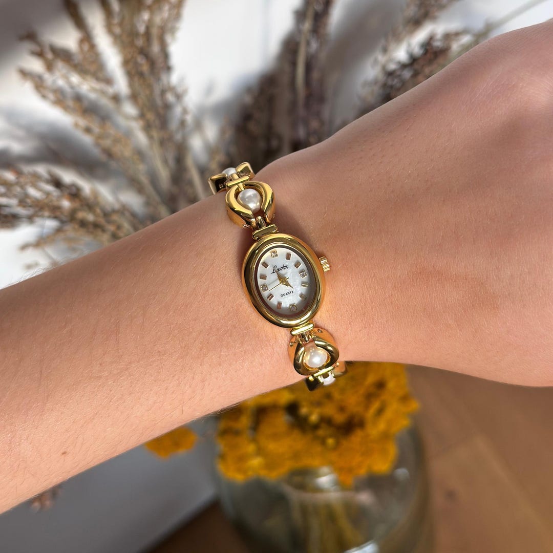 Vintage Gold and Pearls Watch, Vintage Pearl Watch, Jewelry Anniversary ...