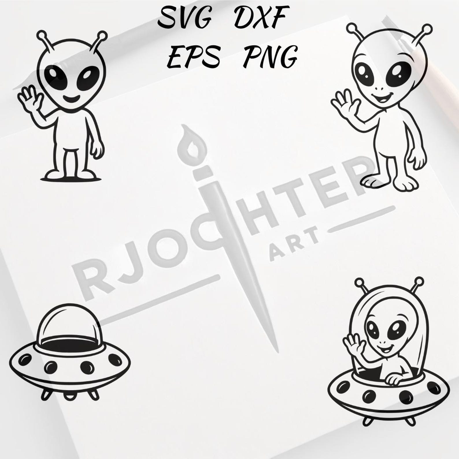 Cute Alien Clipart SVG - Alien Clipart PNG - UFO Spaceship Cartoon ...