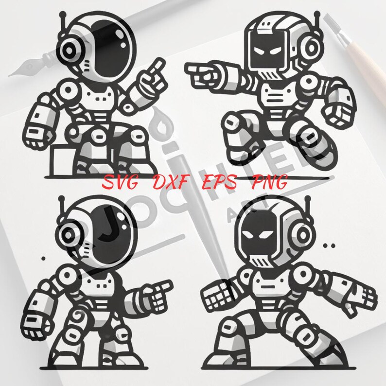Retro Robot SVG Set – Vector Illustration Pack (svg, Dxf, Eps, Png ...