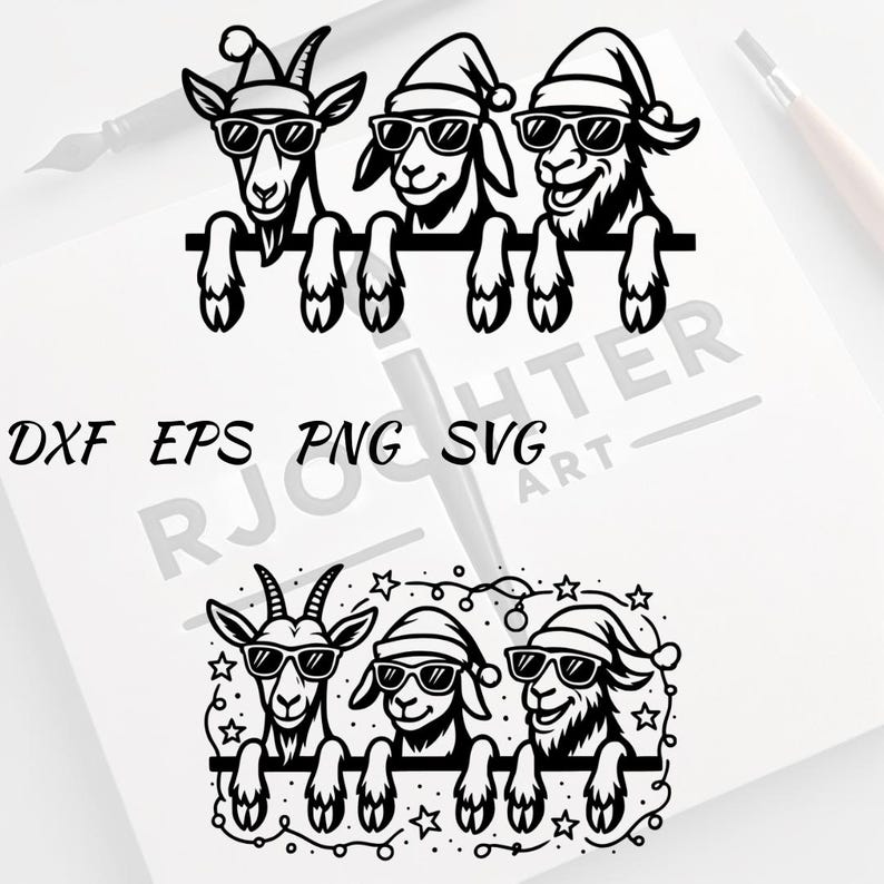 Merry Christmas Goats Clipart Svg: Farm Animal, Digital Drawing, Animal ...