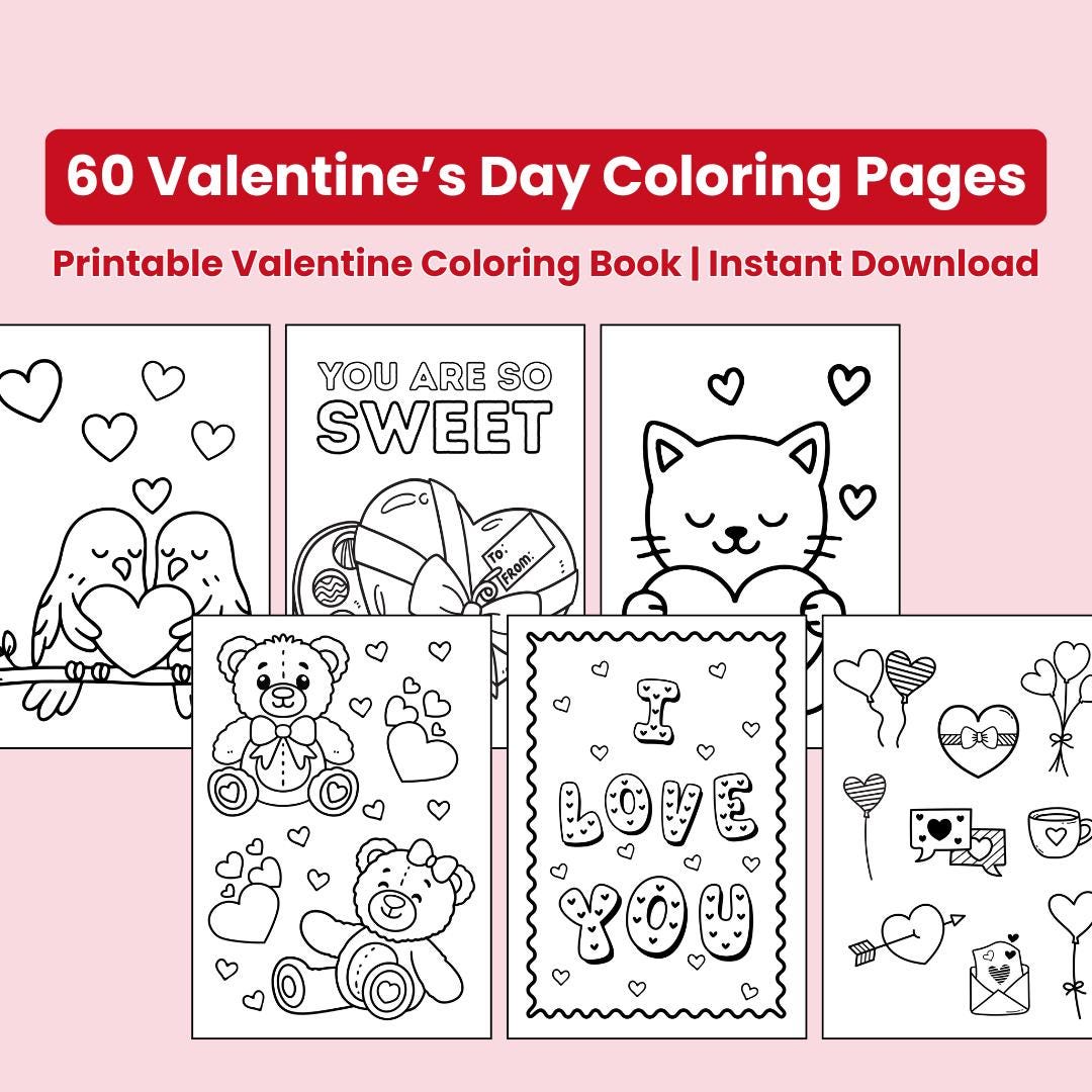 60 Valentine’s Day Coloring Pages for Kids | Printable Valentine ...