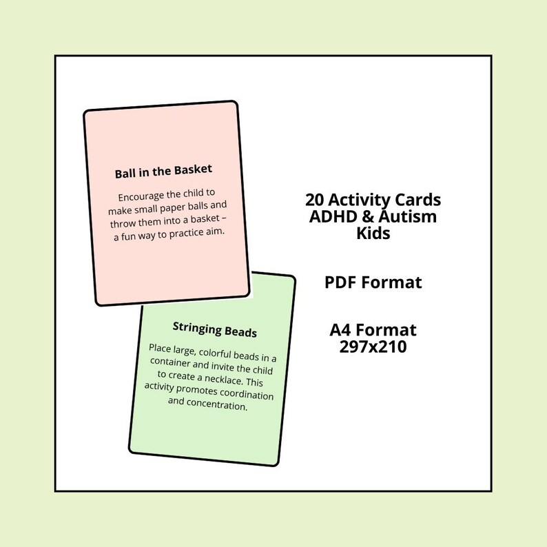 20 Printable Activity Cards | ADHD and Autism Kids | Special Education ...