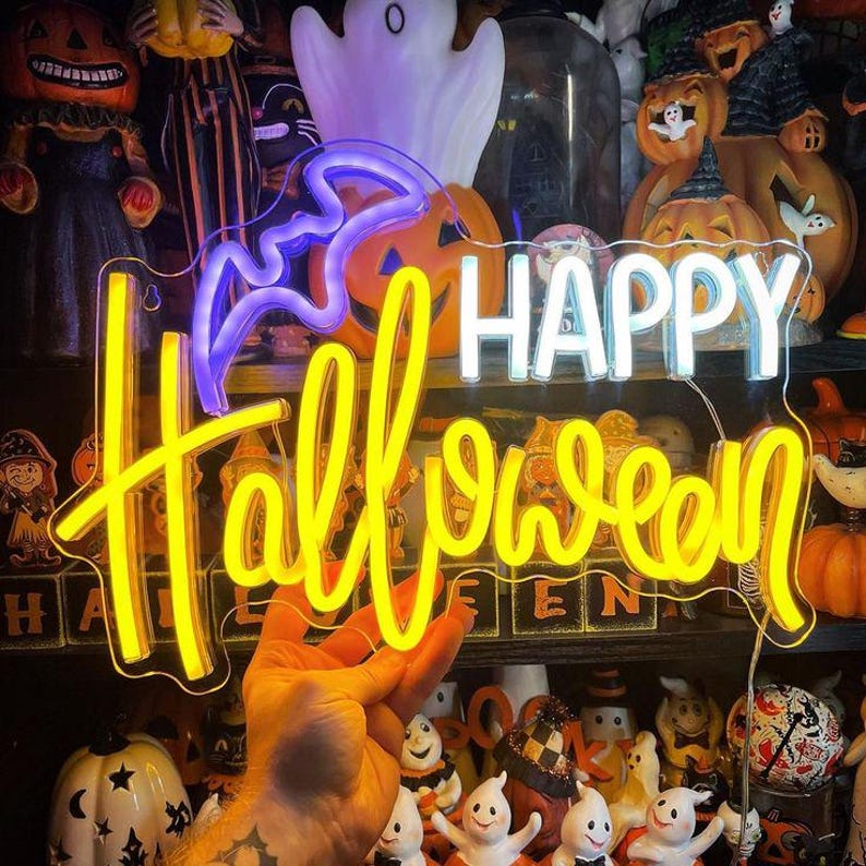 Custom Halloween LED Neon Sign, Bat & Pumpkin Decor - Etsy UK