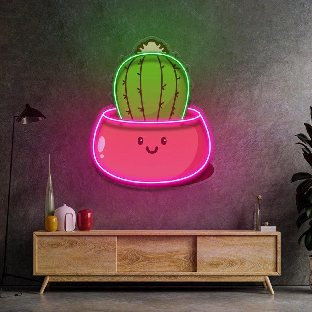 Neon Sign, Custom Cartoon Sign, UV Printed Cute Cactus Signs, Cute Gift ...