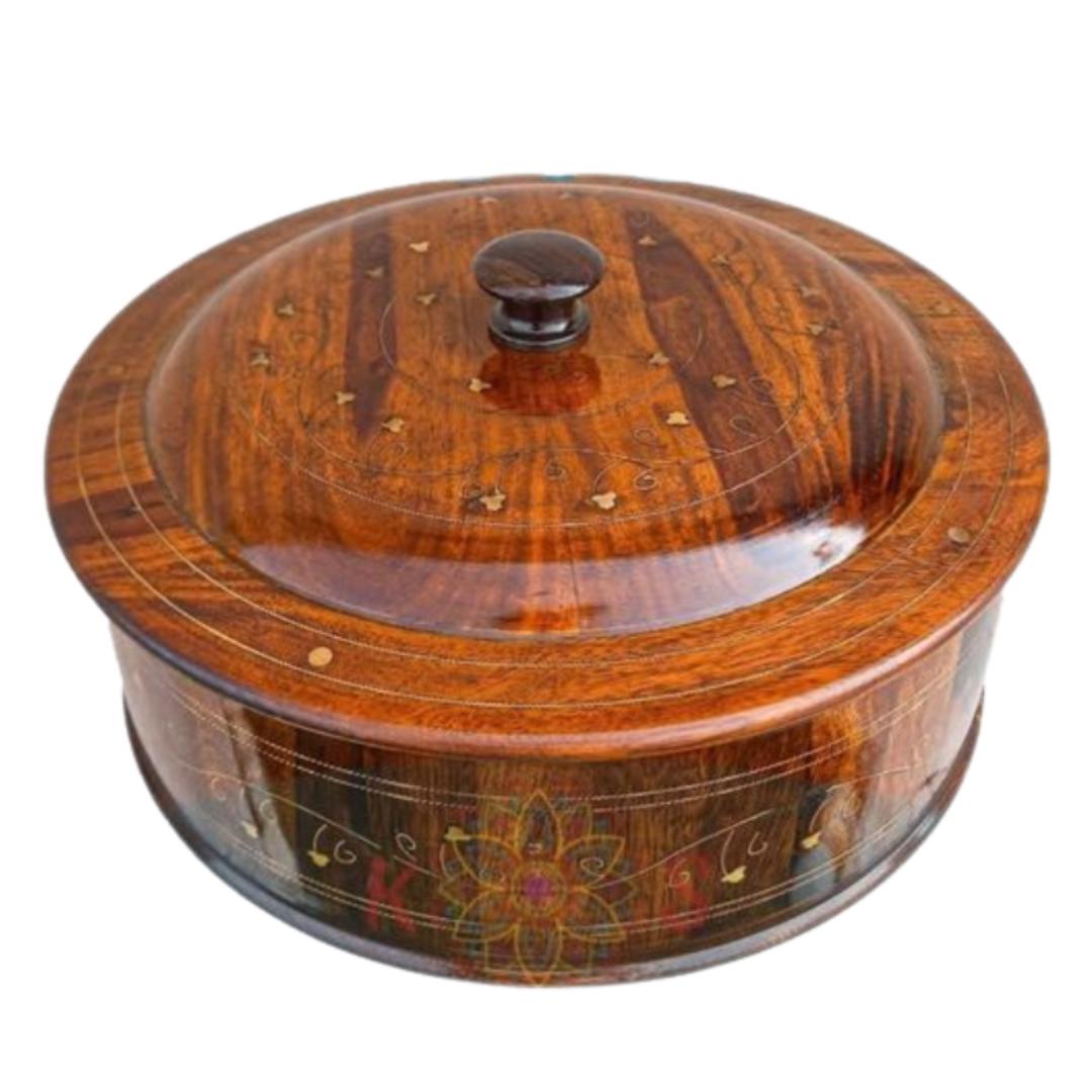 Wooden Handmade Natural Hotpot Topped With Brass Work, Wooden Boxes ...
