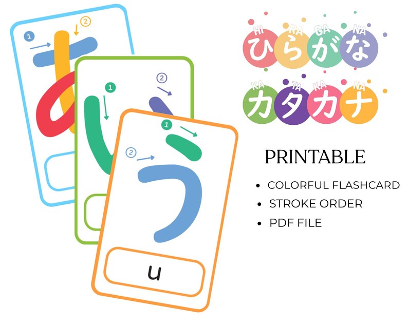 Hiragana Printable Flashcard With Stroke Order - Etsy