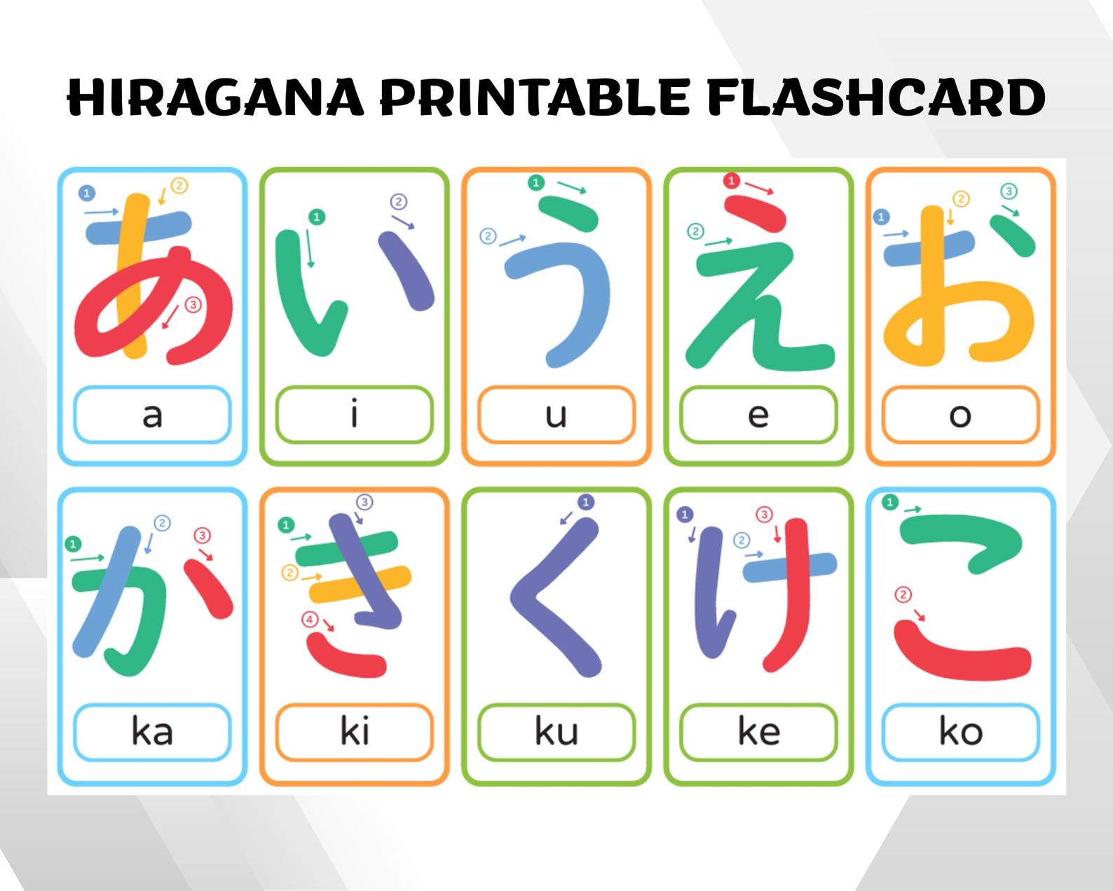 Hiragana Printable Flashcard With Stroke Order - Etsy