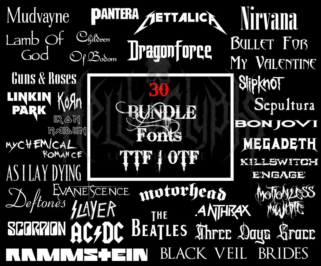 Metal Rock Band Font Bundle: VOL 1 SVG, TTF, Letters, Numbers (digital ...
