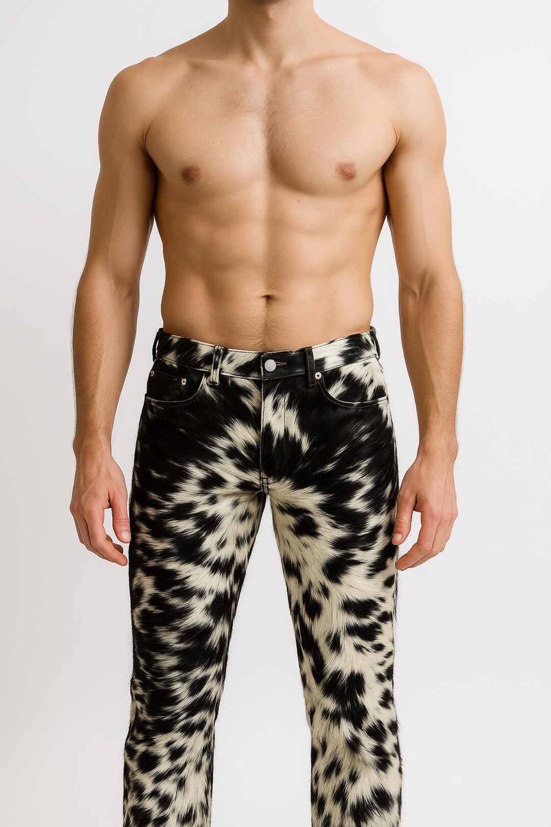 Men’s Cowhide Leather Pants Genuine Cow Skin Pant Hair-on Real Cowhide ...