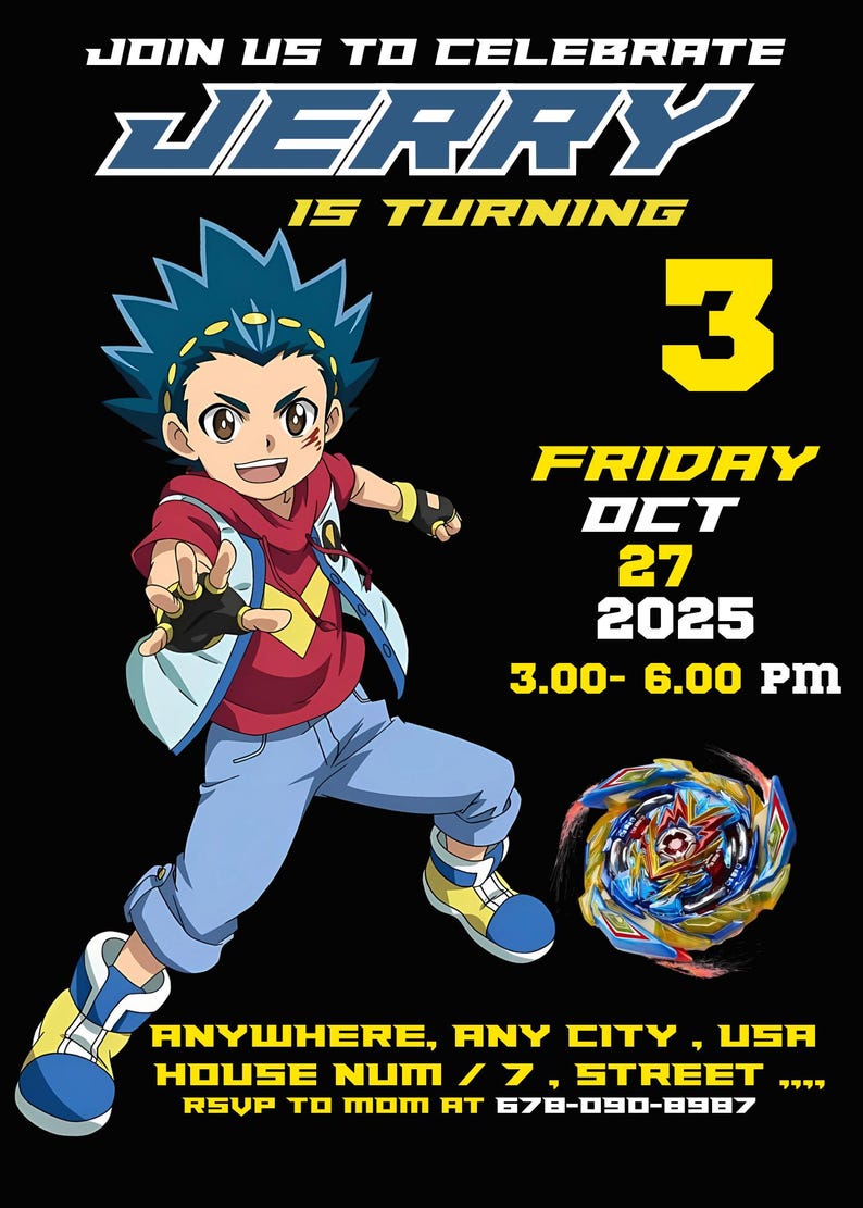Beyblade Birthday Invitation | Editable Beyblade Party Invite | Digital ...