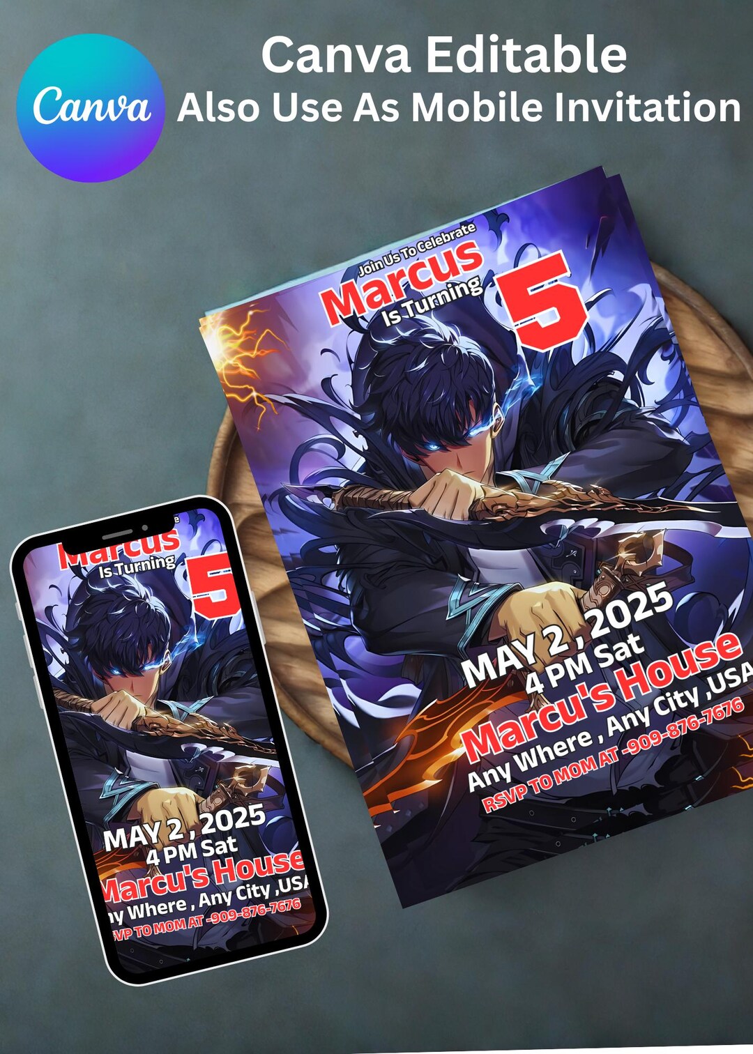 Solo Leveling Birthday Invitation | Editable Digital Download | Anime ...