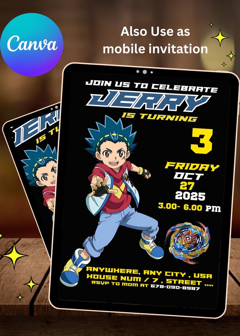 Beyblade Birthday Invitation | Editable Beyblade Party Invite | Digital ...