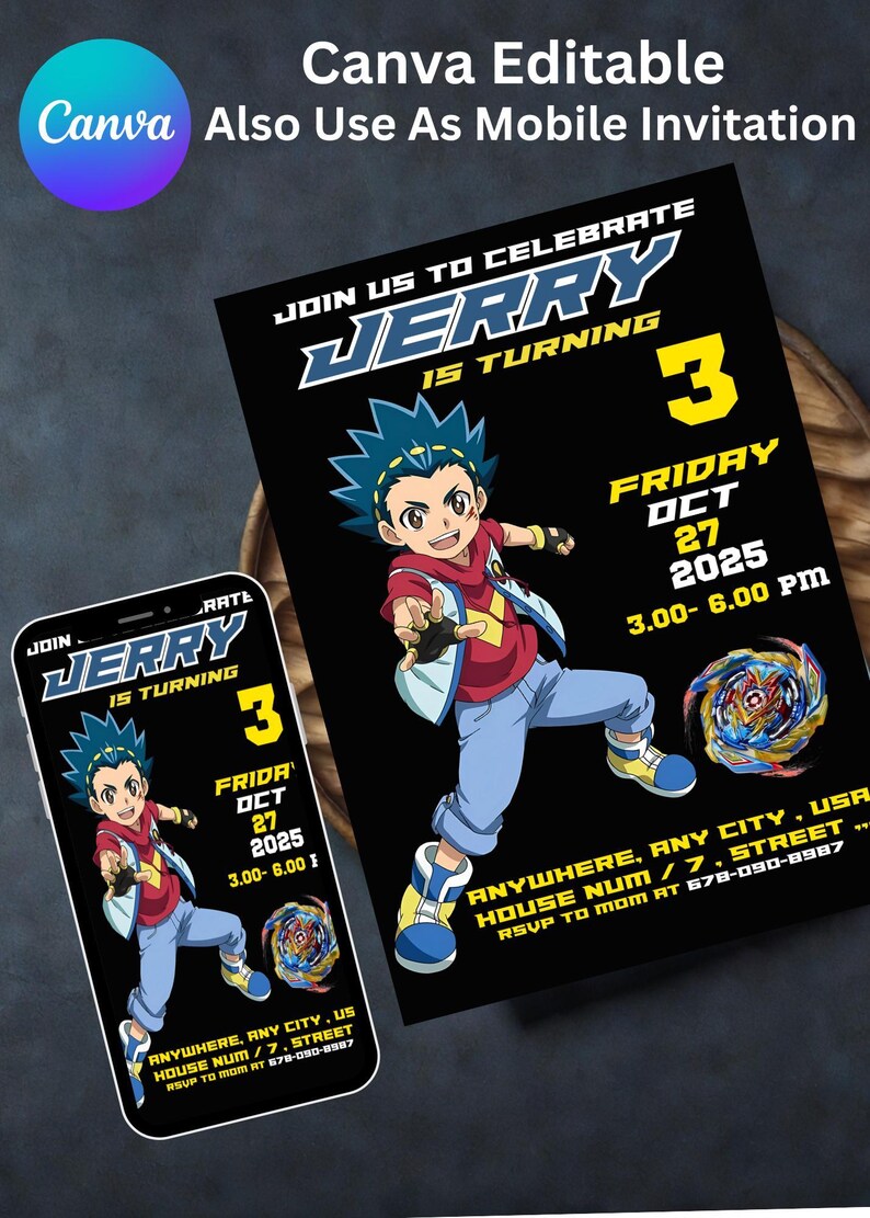 Beyblade Birthday Invitation | Editable Beyblade Party Invite | Digital ...