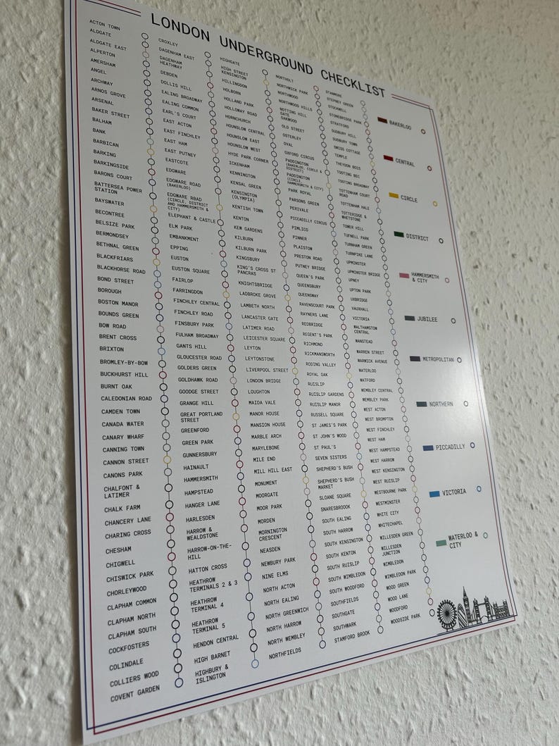 A3 London Underground Poster Inc. Pen & Stickers | 272 Stations ...