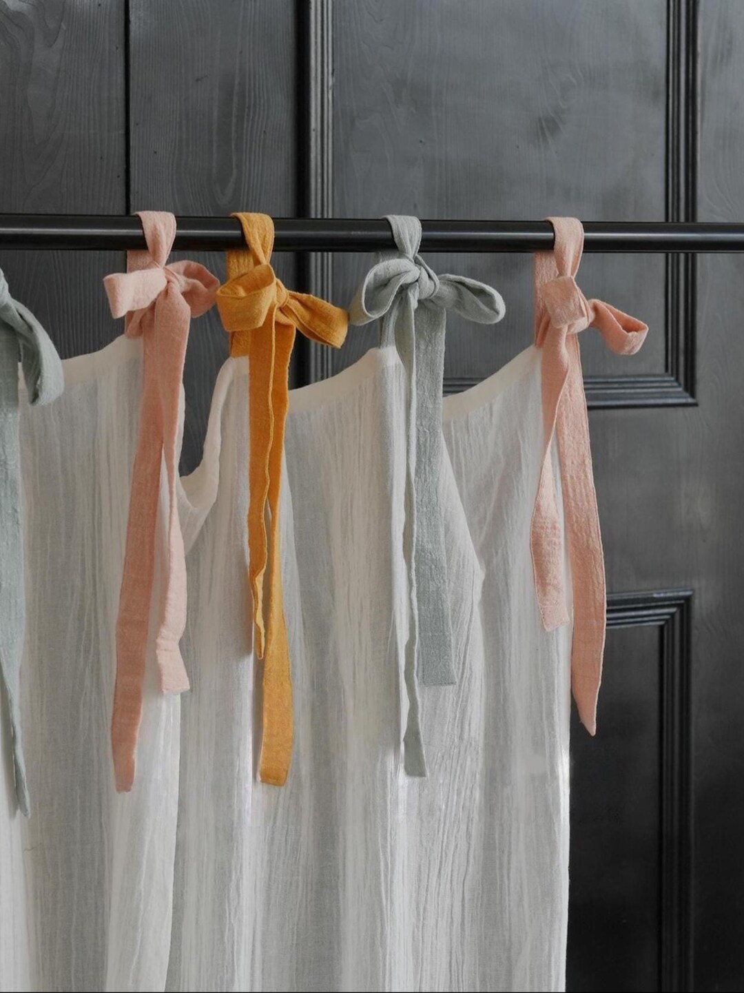 Exclusive Handmade Linen Curtains With Colorful Rainbow Tie Tops,custom Size Drapes,natural ...