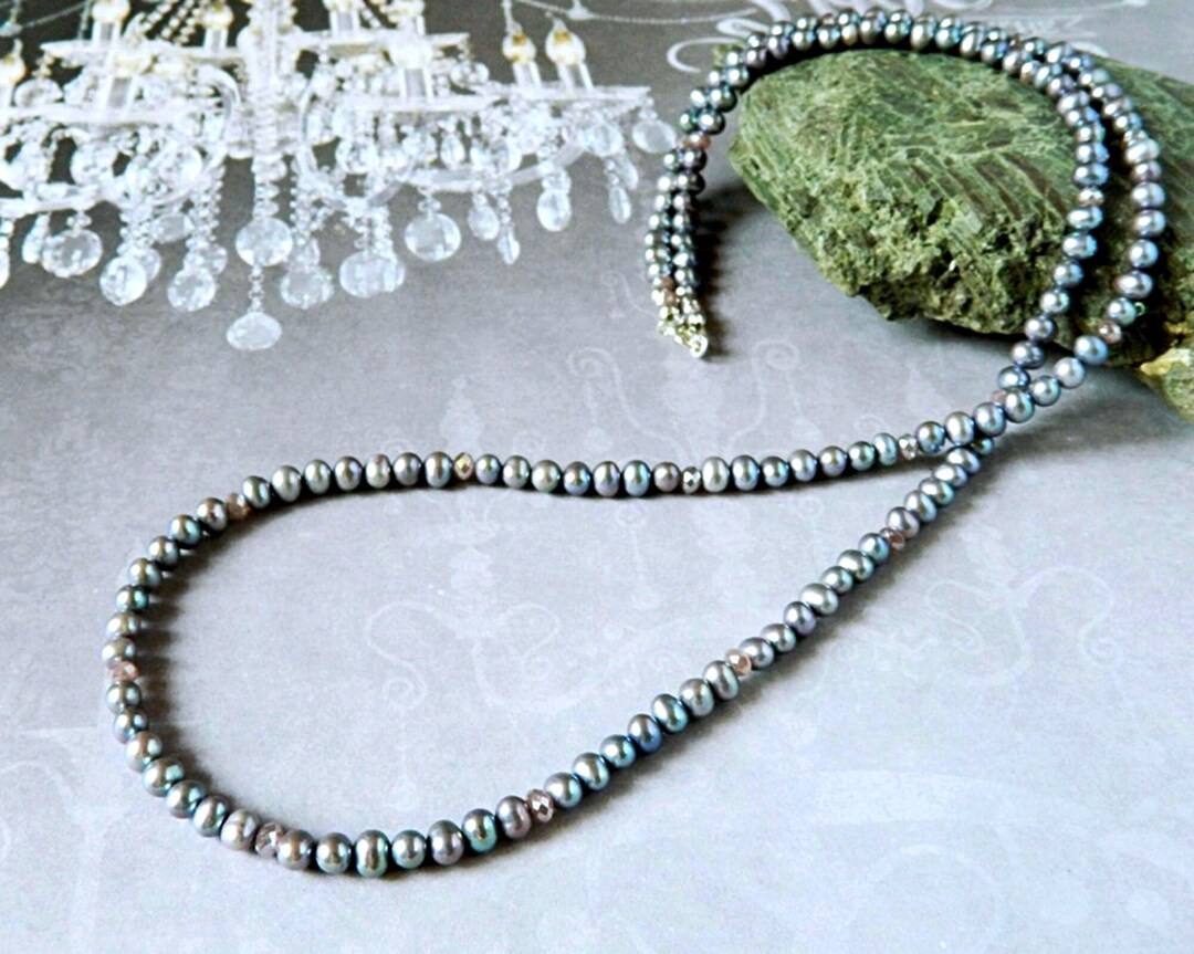 Collar de perlas gris plata, joyería nupcial de plata de ley - Etsy España