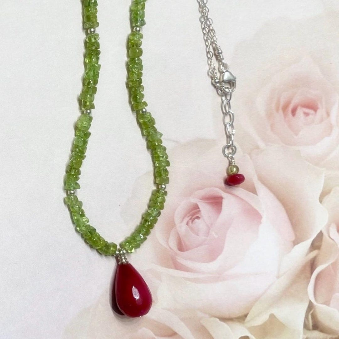 Jade & Peridot Necklace Sterling Silver Green Peridot Gemstone Choker ...