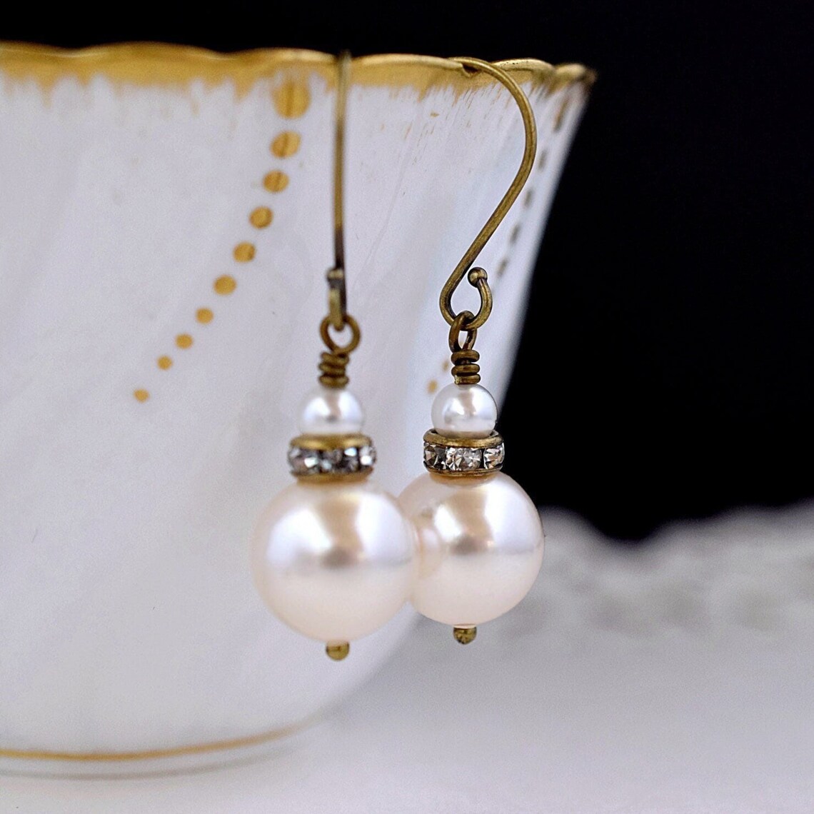 Cream Rose Pearl Earrings Blush Pink Pearl Dangles Antique - Etsy