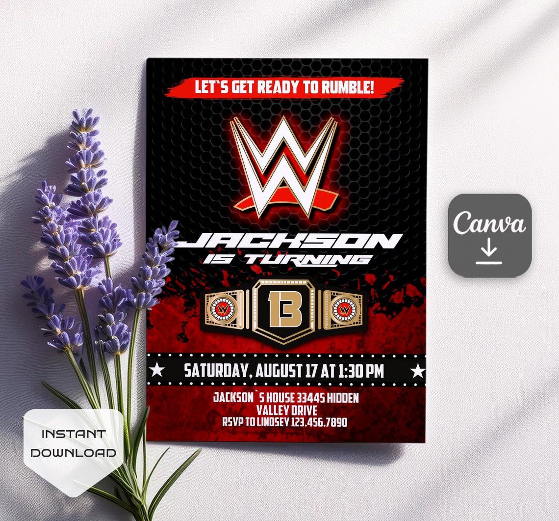 Wrestling Birthday Invitation, Boy Birthday Invite, Fighting Invitation ...