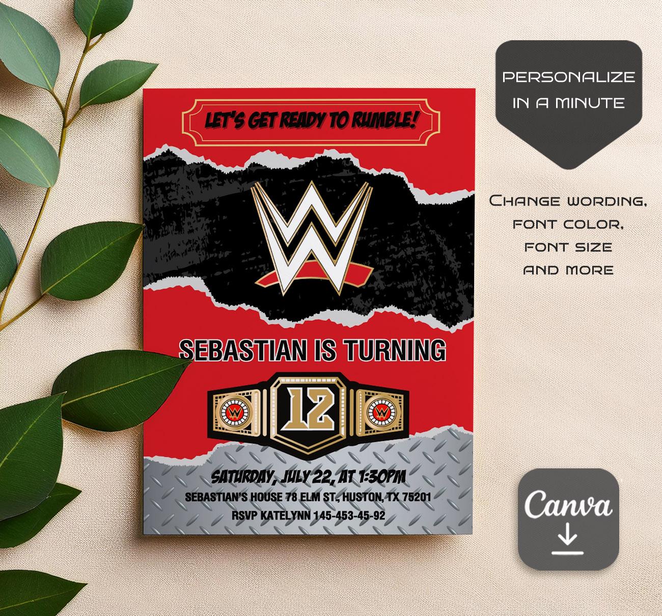 Wrestling Birthday Invitation, Boy Birthday Invite, Fighting Invitation ...