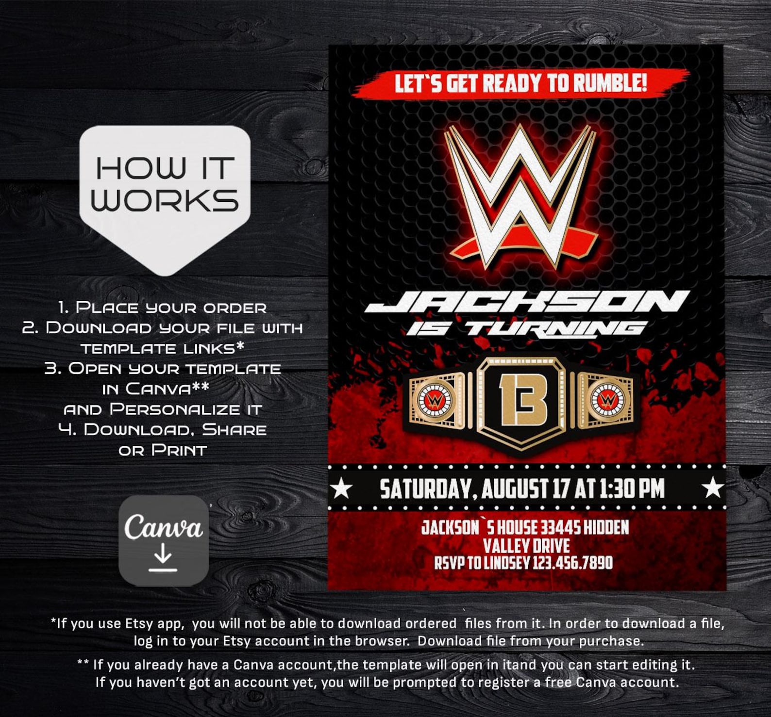 Wrestling Birthday Invitation, Boy Birthday Invite, Fighting Invitation ...