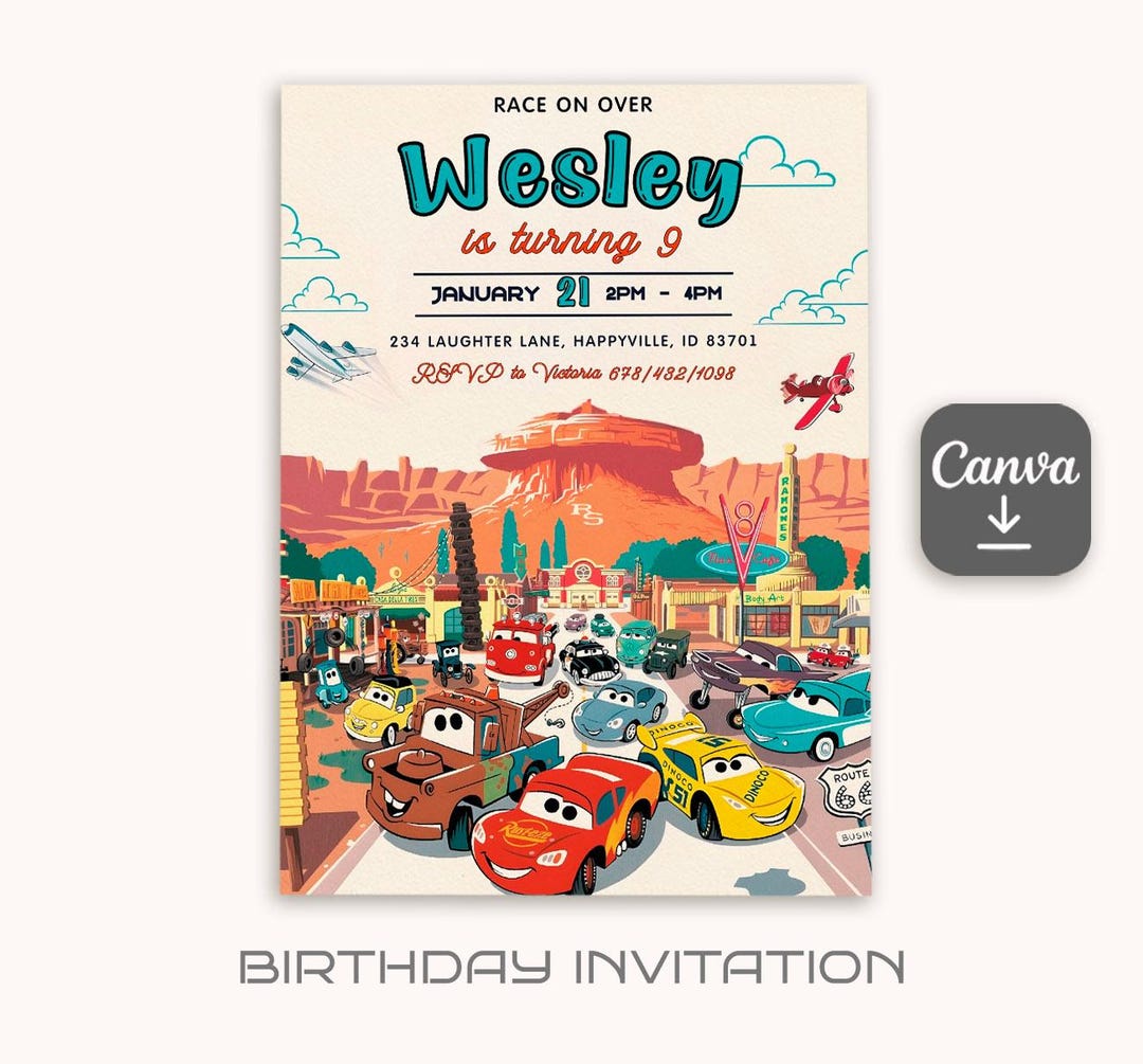 Cars Invitation, Lightning Mcqueen Invite, Printable Birthday Party ...