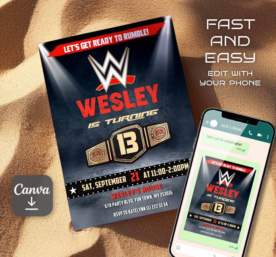 Wrestling Birthday Invitation, Boy Birthday Invite, Fighting Invitation ...