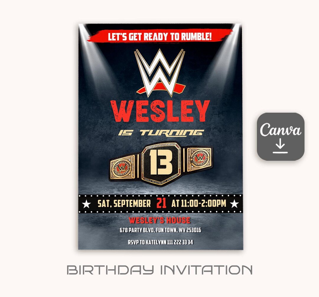 Wrestling Birthday Invitation, Boy Birthday Invite, Fighting Invitation ...