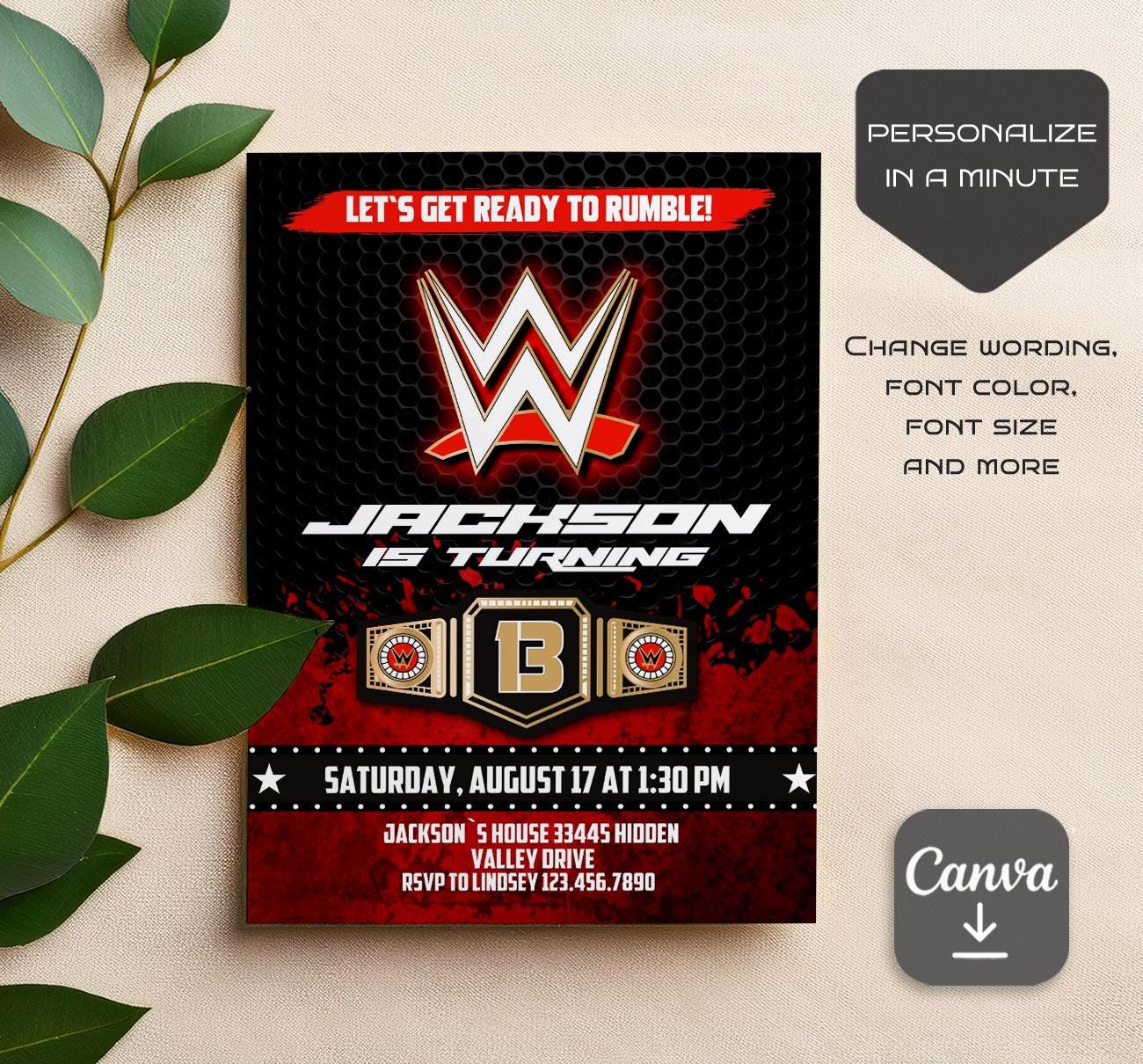 Wrestling Birthday Invitation, Boy Birthday Invite, Fighting Invitation ...