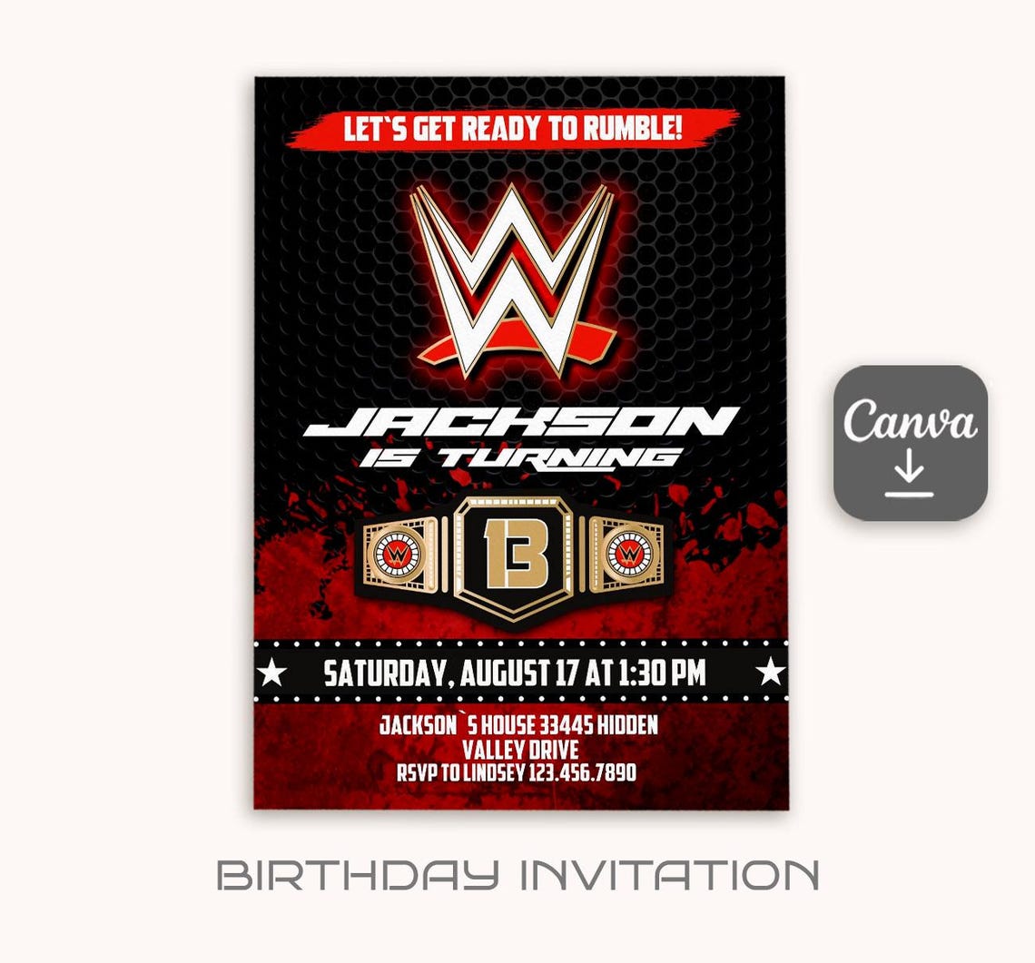 Wrestling Birthday Invitation, Boy Birthday Invite, Fighting Invitation ...