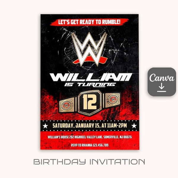 Wwe Birthday Invitations - Etsy