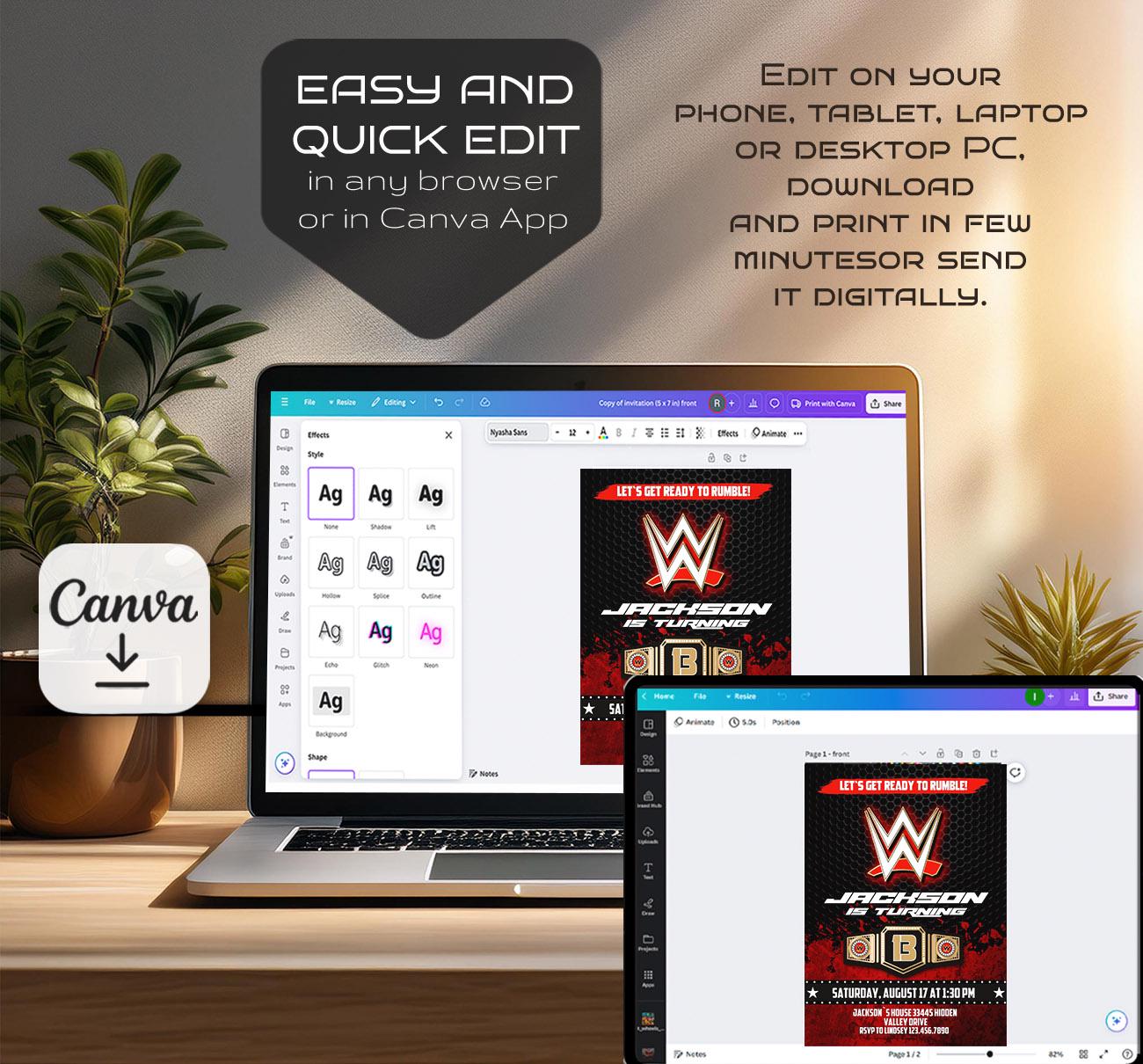 Wrestling Birthday Invitation, Boy Birthday Invite, Fighting Invitation ...