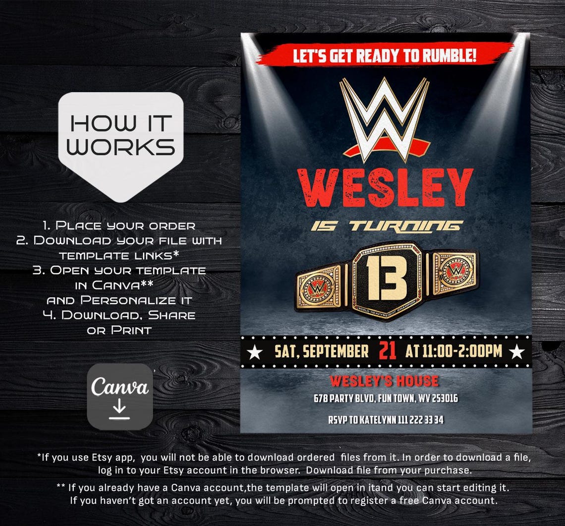 Wrestling Birthday Invitation, Boy Birthday Invite, Fighting Invitation ...