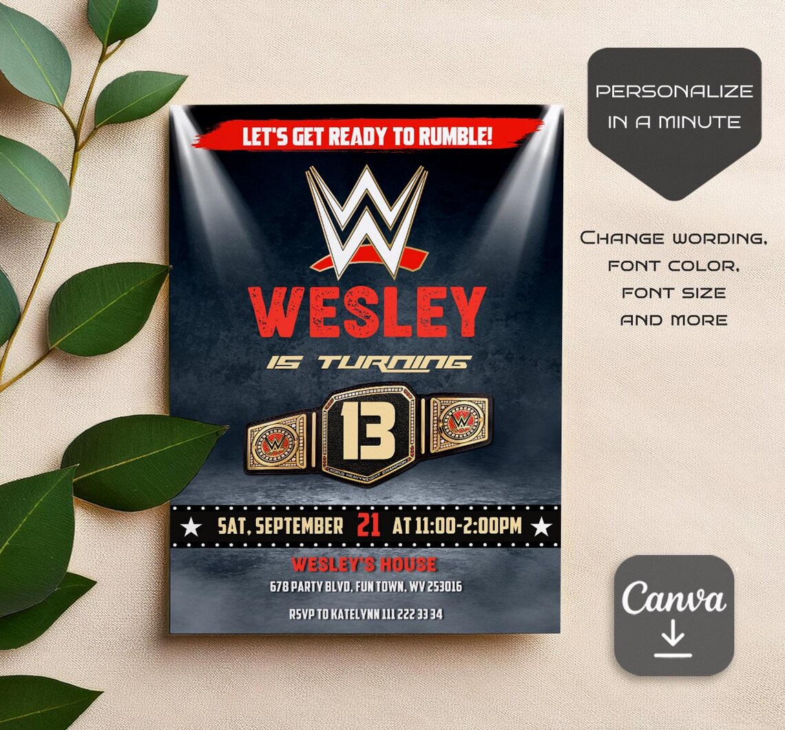 Wrestling Birthday Invitation, Boy Birthday Invite, Fighting Invitation ...