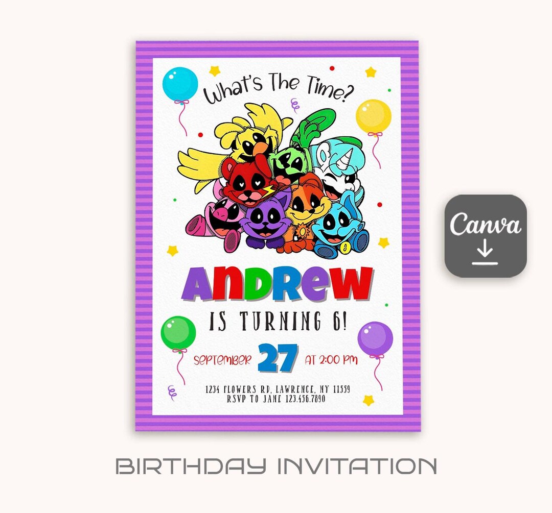 Printable Smiling Critters Invitation, Smiling Critters Party, Editable ...