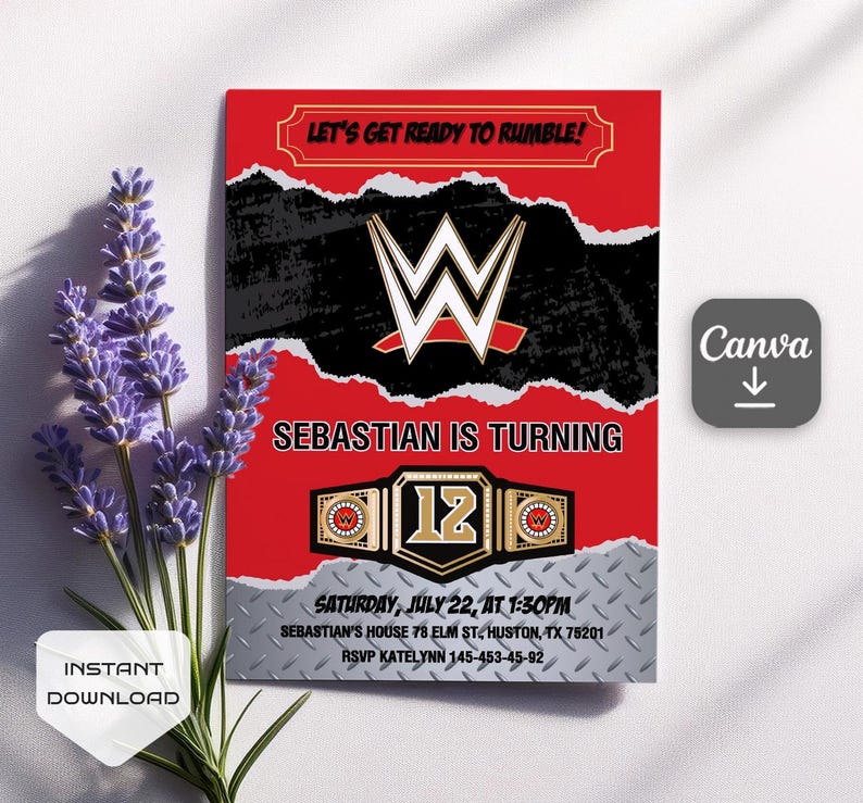 Wrestling Birthday Invitation, Boy Birthday Invite, Fighting Invitation ...