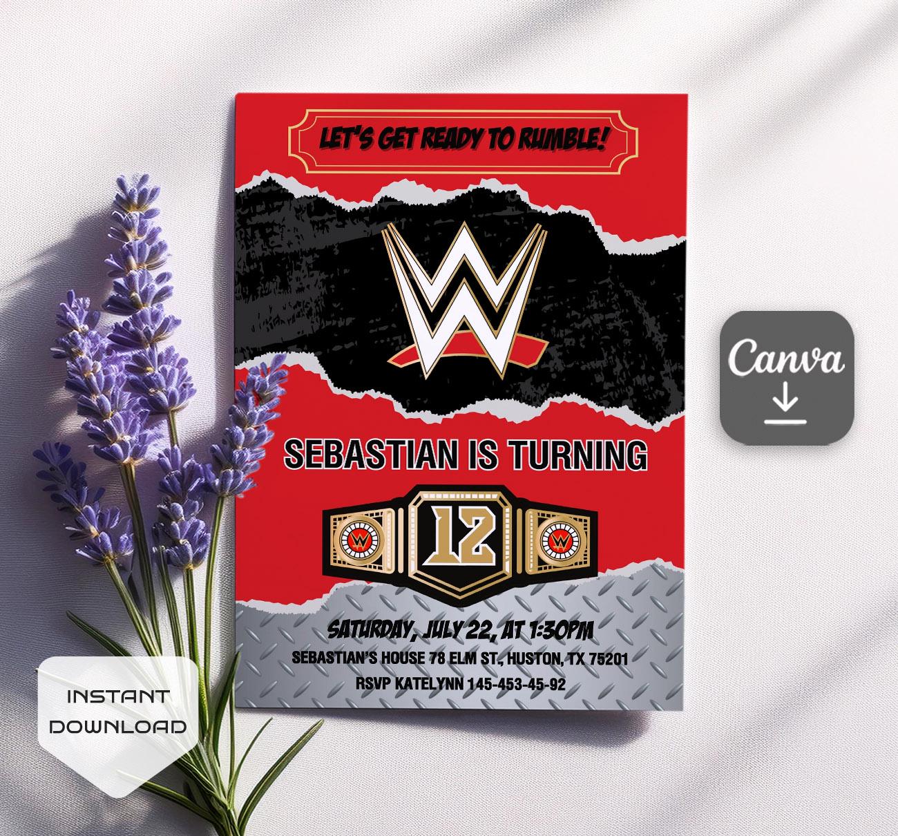 Wrestling Birthday Invitation, Boy Birthday Invite, Fighting Invitation ...