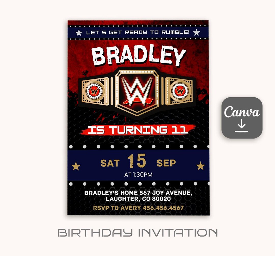 Wrestling Birthday Invitation, Boy Birthday Invite, Fighting Invitation ...