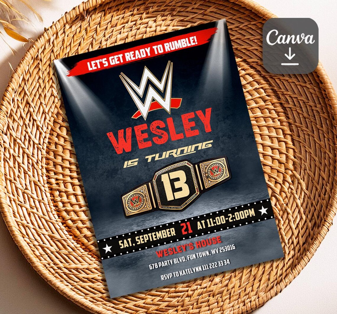 Wrestling Birthday Invitation, Boy Birthday Invite, Fighting Invitation ...