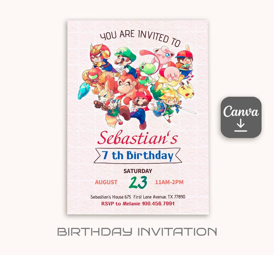 Printable Smash Bros Invitation, Fighting Birthday Invite, Editable ...