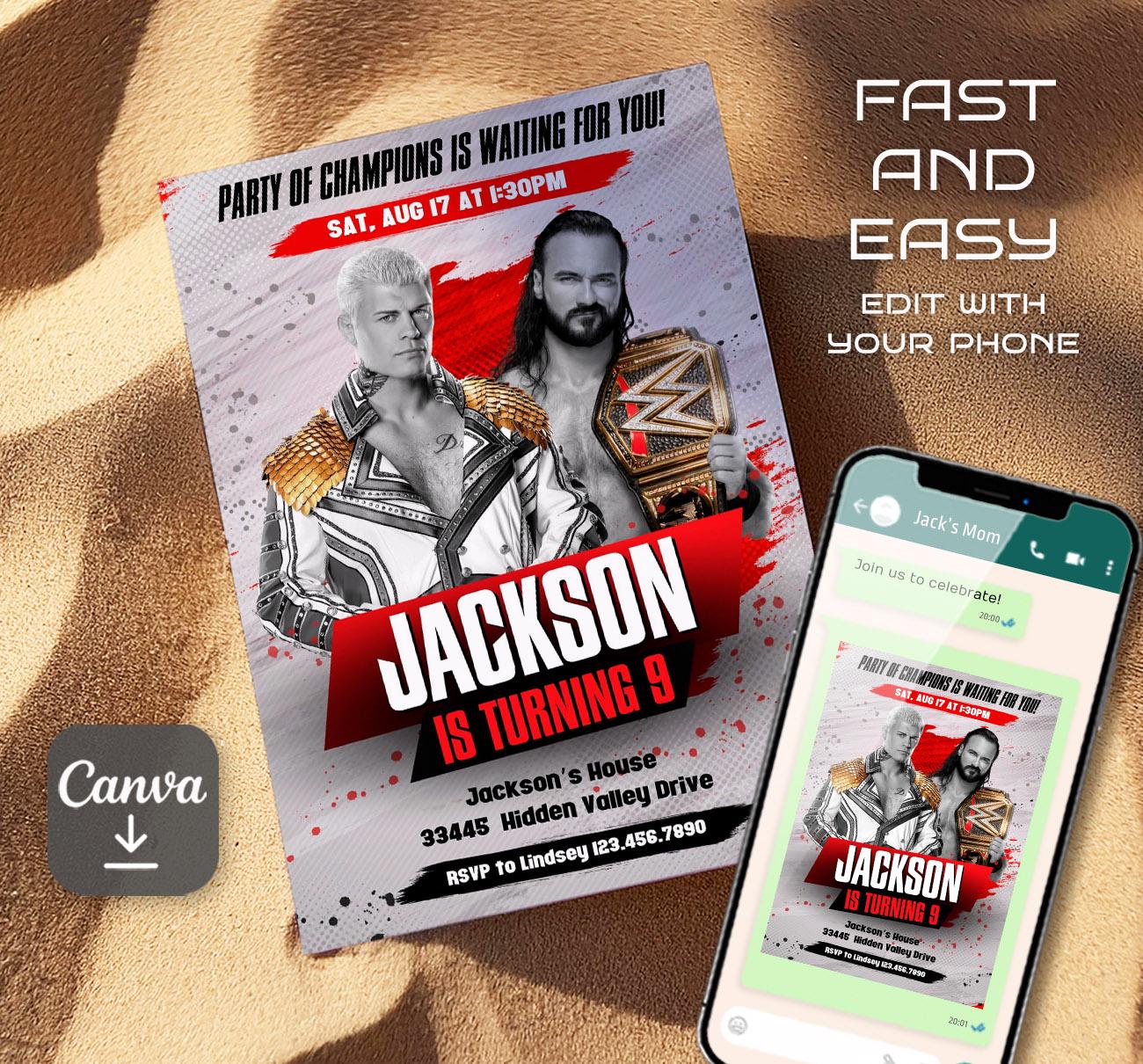 Wrestling Birthday Invitation, Boy Birthday Invite, Fighting Invitation ...