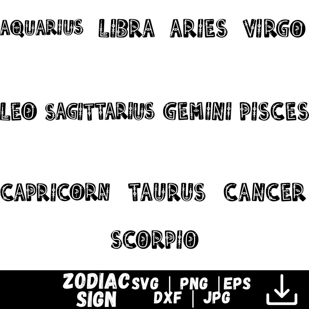 Zodiac Signs SVG Bundle, Celestial Horoscope Clipart (svg, Png, Jpg ...