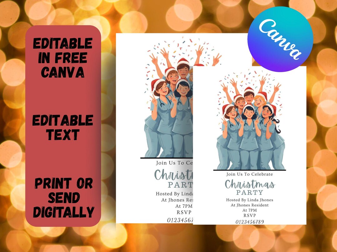 Nurses Christmas Party Invitation | Editable Holiday Invite (digital ...